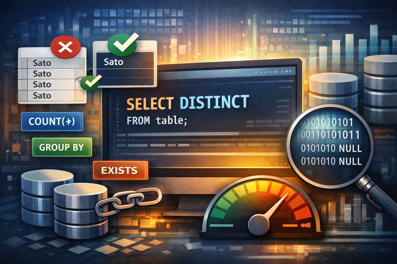SQLのDISTINCT完全解説｜重複排除・COUNT・GROUP BYとの違いと最適化 | 株式会社ドライブライン